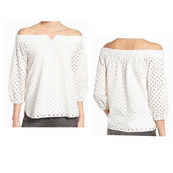 Chelsea28 | Tops | Chelsea28 White Offshoulder Eyelet Top | Poshmark